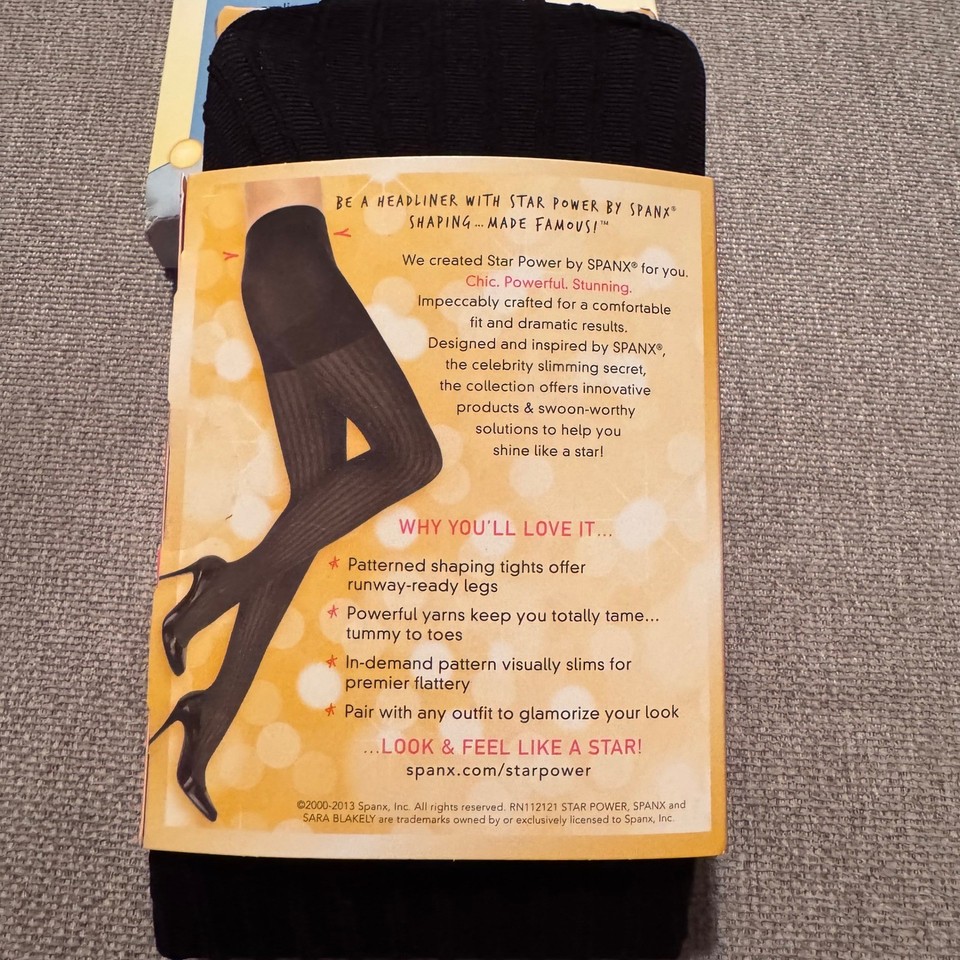 Star Power by Spanx Center Stage Ribbed Row Shaping Tights Black Women ...