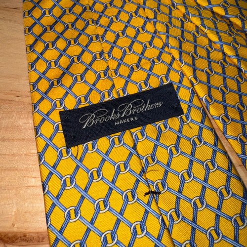 Brooks Brothers Makers Yellow Tie - Blue Rope White Ring Chain Pattern ...