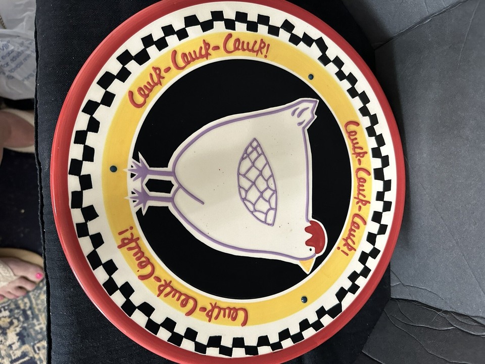 Becky Denny Cluck-Cluck-Cluck 12" Round Chicken Platter Plate Signed | eBay