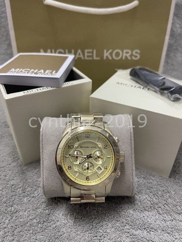 Michael Kors MK8077 Runway 45mm Oversized Gold Chronograph Quartz Men's ...
