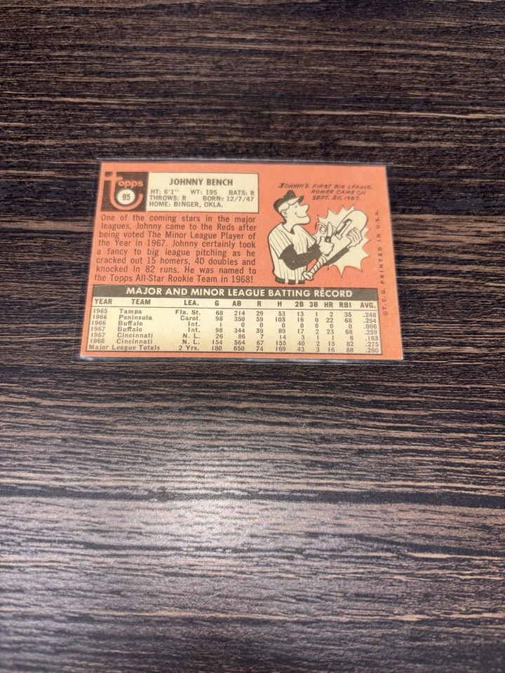 1969 Topps - Johnny Bench #95 All Star Rookie Raw Gorgeous Shape | eBay