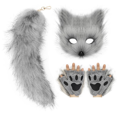 Cat Fox Tail and Paws Gloves Set Furry Animal Therian Kit Masquerade ...