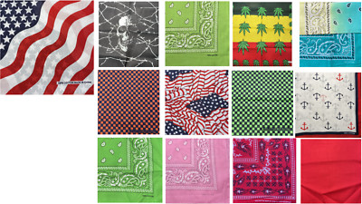 1 Dozen Bandanas Bandannas Head Face Cover Cotton USA Mix Bandanna ...
