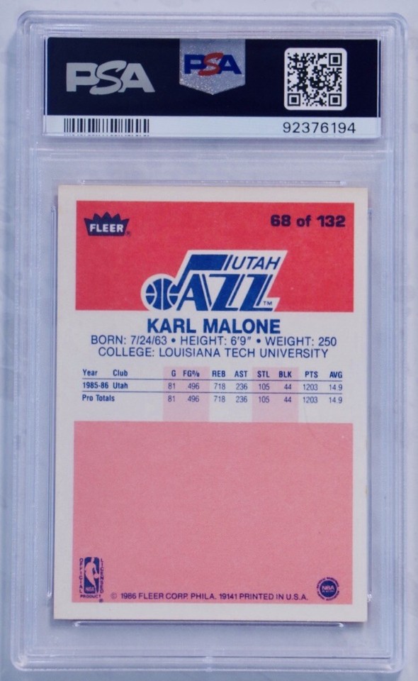 1986 Fleer Karl Malone Rookie RC #68 PSA 8 NM-MT HOF Utah Jazz | eBay