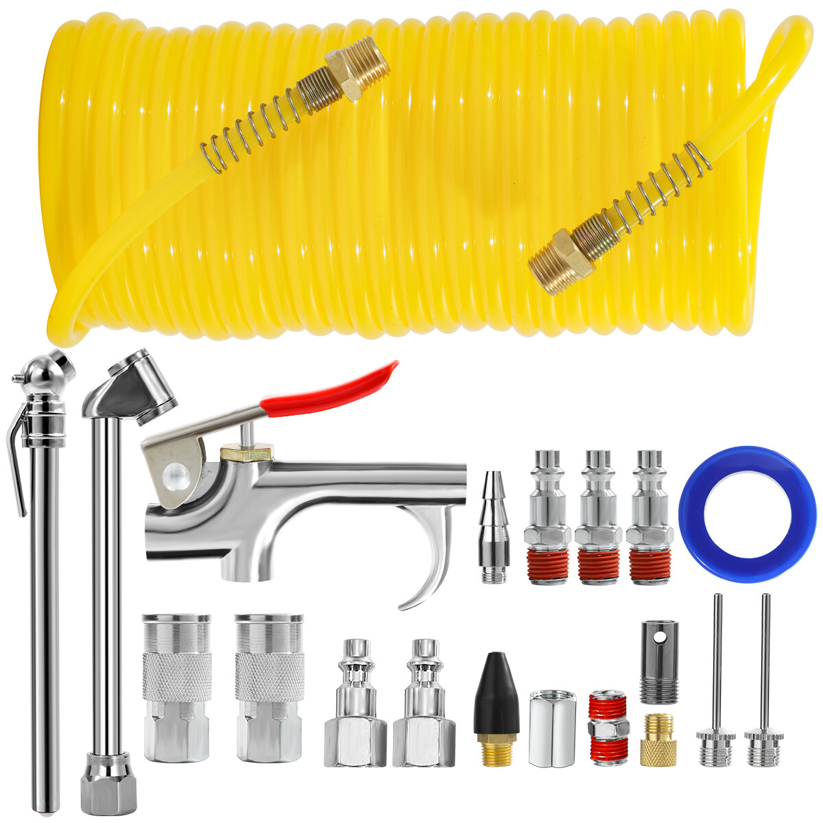 New 20pcs Air Compressor Accessory Kit 25Ft Recoil Hose Gun Nozzles Set ...