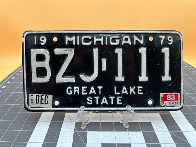 Michigan License Plate 1979 #BZJ-111 - 1983 Tab Black - Man Cave ...