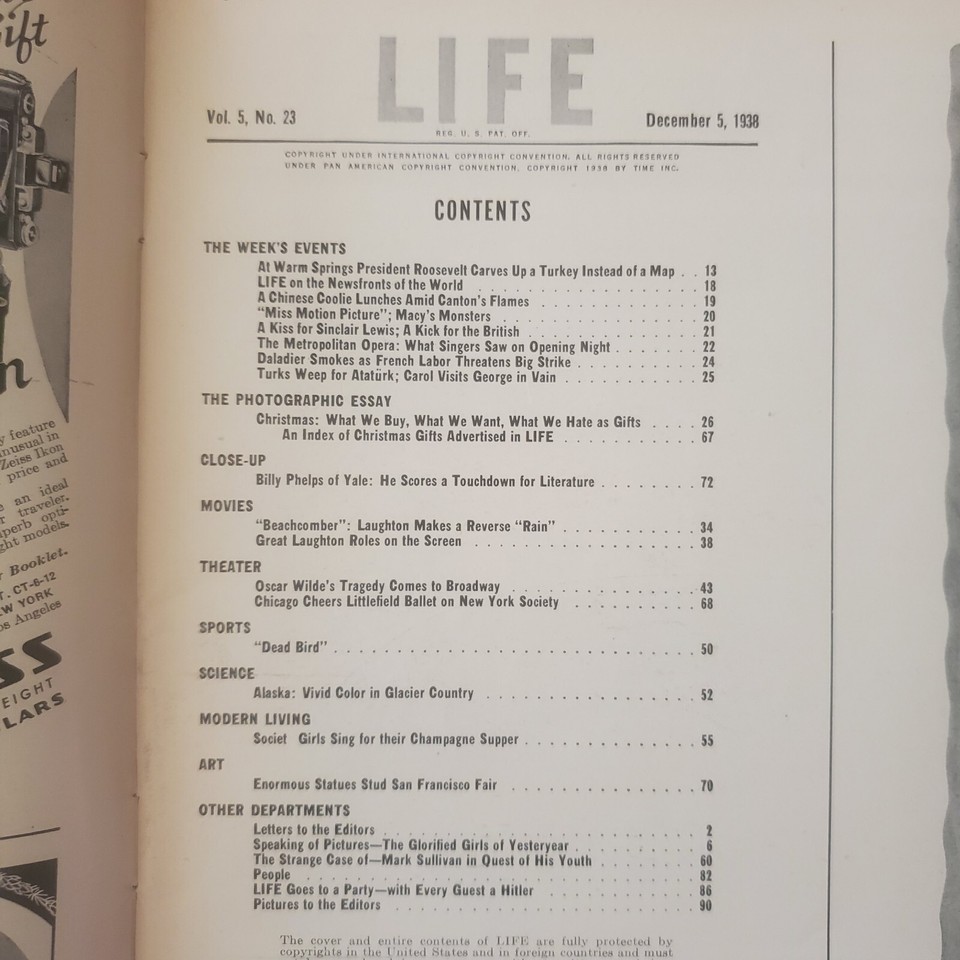 Life Magazine Sinclair Lewis Oscar Wilde Alaska Ballerina December 5 1938 | eBay UK