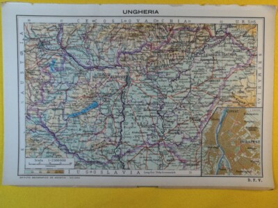 ca1928 Hungary East Political Map Italian Vintage Map Geography 11.5 x ...