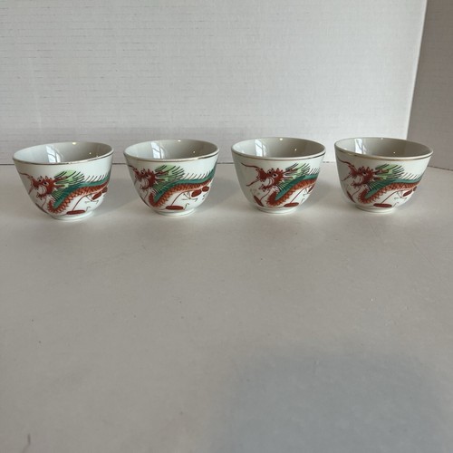 Japanese SAKI SAKE MISO cups White with Red and Green Dragon Set Of 4 ...