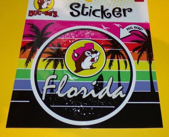 Buc-ee's Beaver Classic 4" Round FLORIDA Rainbow Palm Trees LARGE ...
