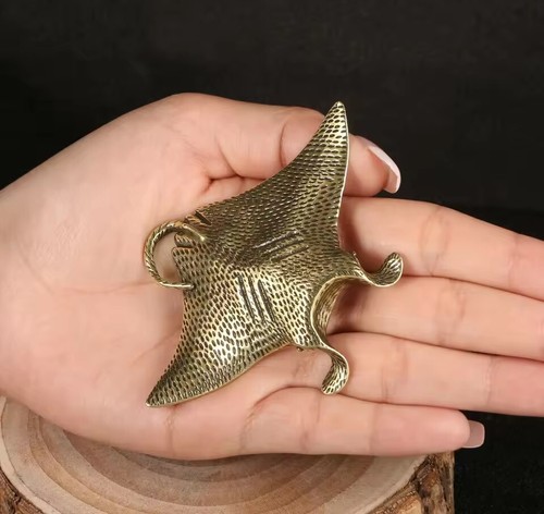 Brass Devil Fish Manta Ray Figurine Mini Animal Statue Table Home ...