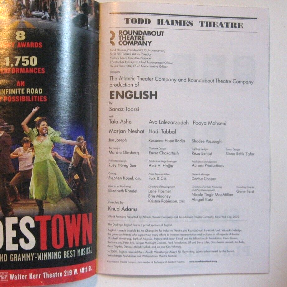 Broadway Playbill ENGLISH Roundabout Theatre Company Todd Haimes ...