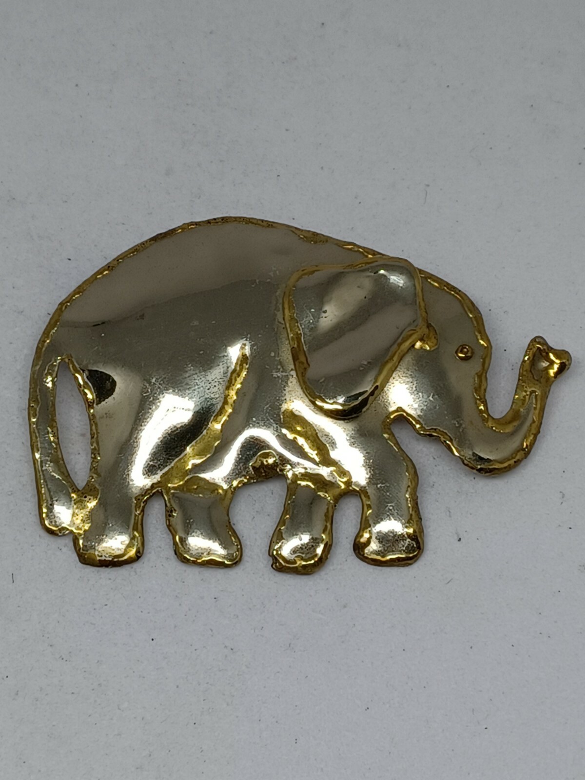 Elephant Brooch 3" Hammered Metal - Gem