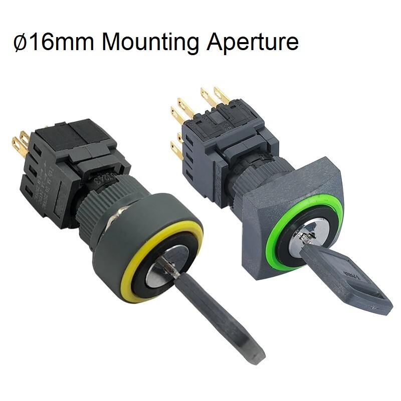 16mm IP54 Square Keylock Rotary Switch 2/3-Position Power Selector Self ...