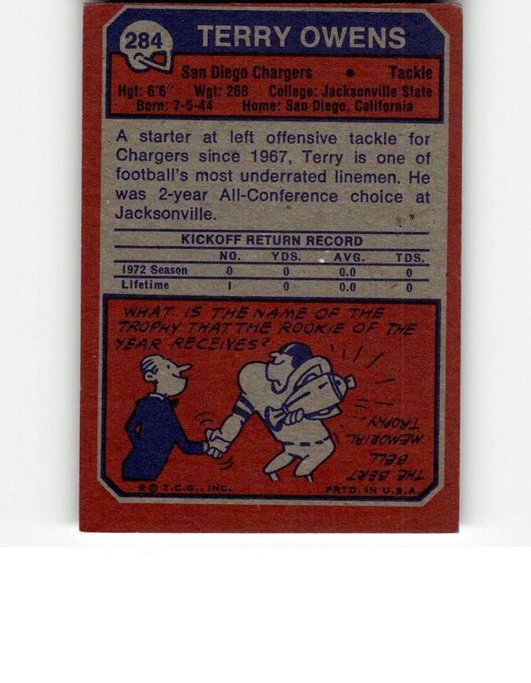 TERRY OWENS CARD #284 B1R2S105P78 FREE SHIPPING | eBay