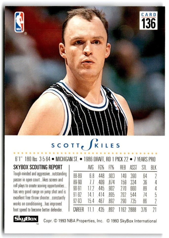 1993-94 SkyBox Premium Scott Skiles Orlando Magic #136 | eBay
