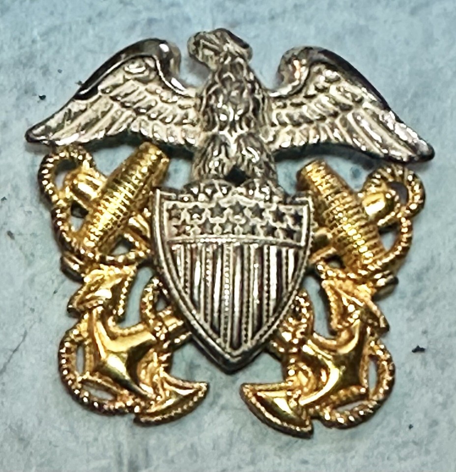 Vintage US NAVY Military Eagle Anchor Shield Sterling 10kt Gold Filled ...