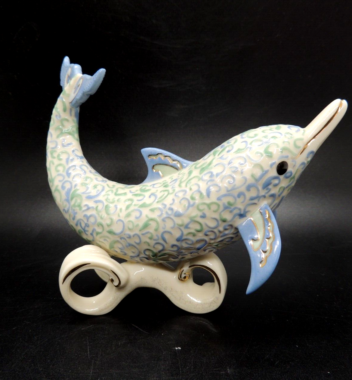 Lenox Deep Sea Dancer Dolphin Sculpture Blue Green Gold Accents Rare ...