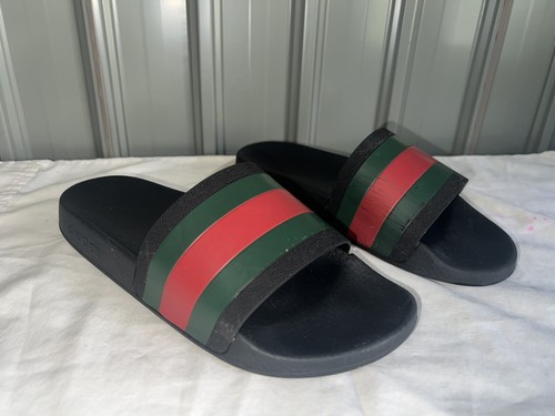 Gucci Mens US Sz 7 Green Red Black Rubber Pool Slides Sandals Shoes ...