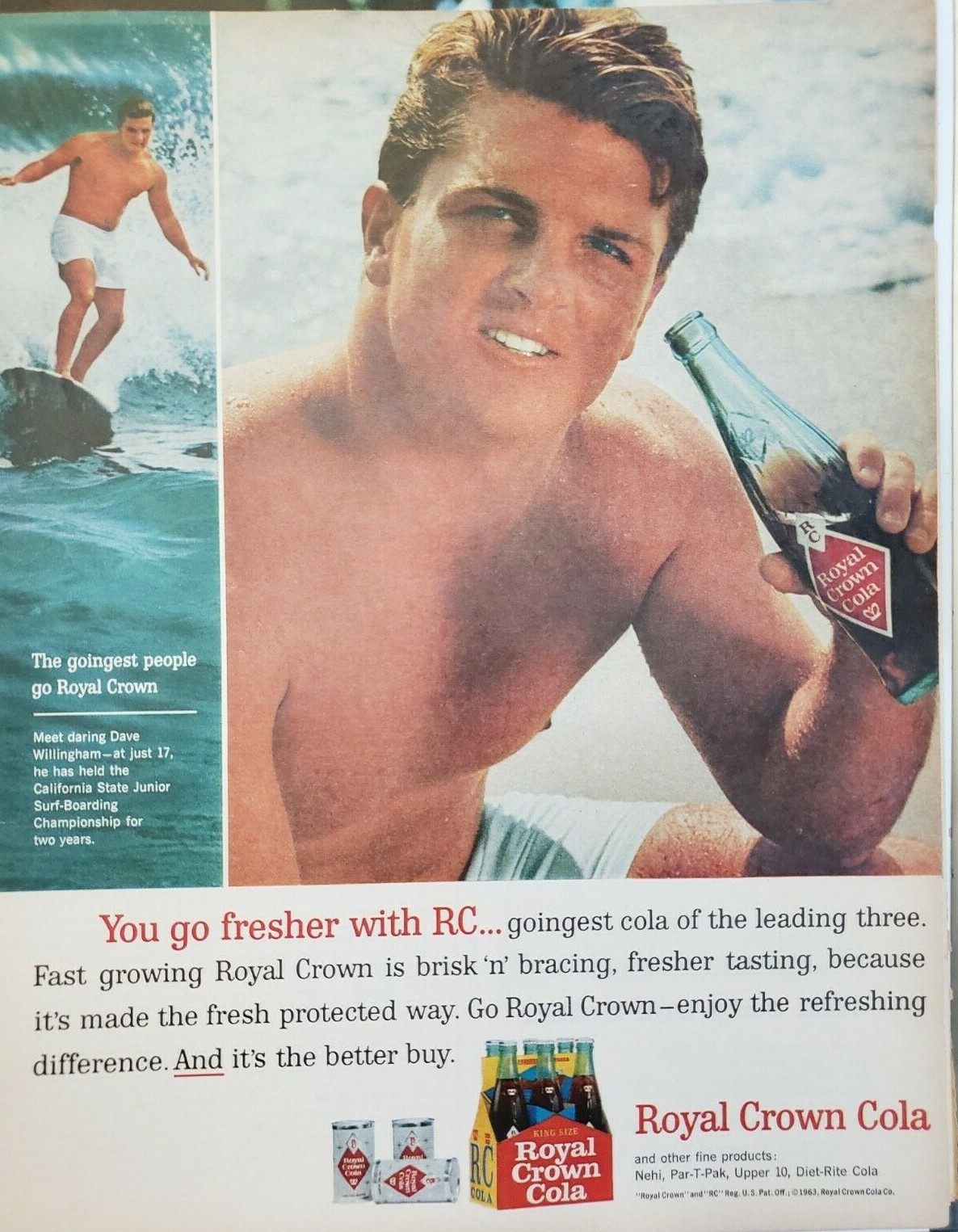 Dave Willingham Surfer RC Cola Print Ads Vintage 1955 Wall Art Decor ...