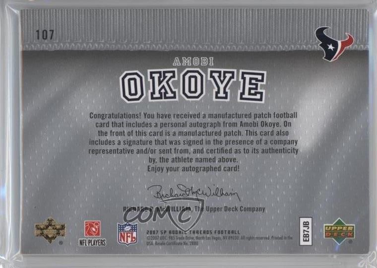 2007 SP Rookie Threads Lettermen Gold /75 Amobi Okoye #107 Auto RC | eBay