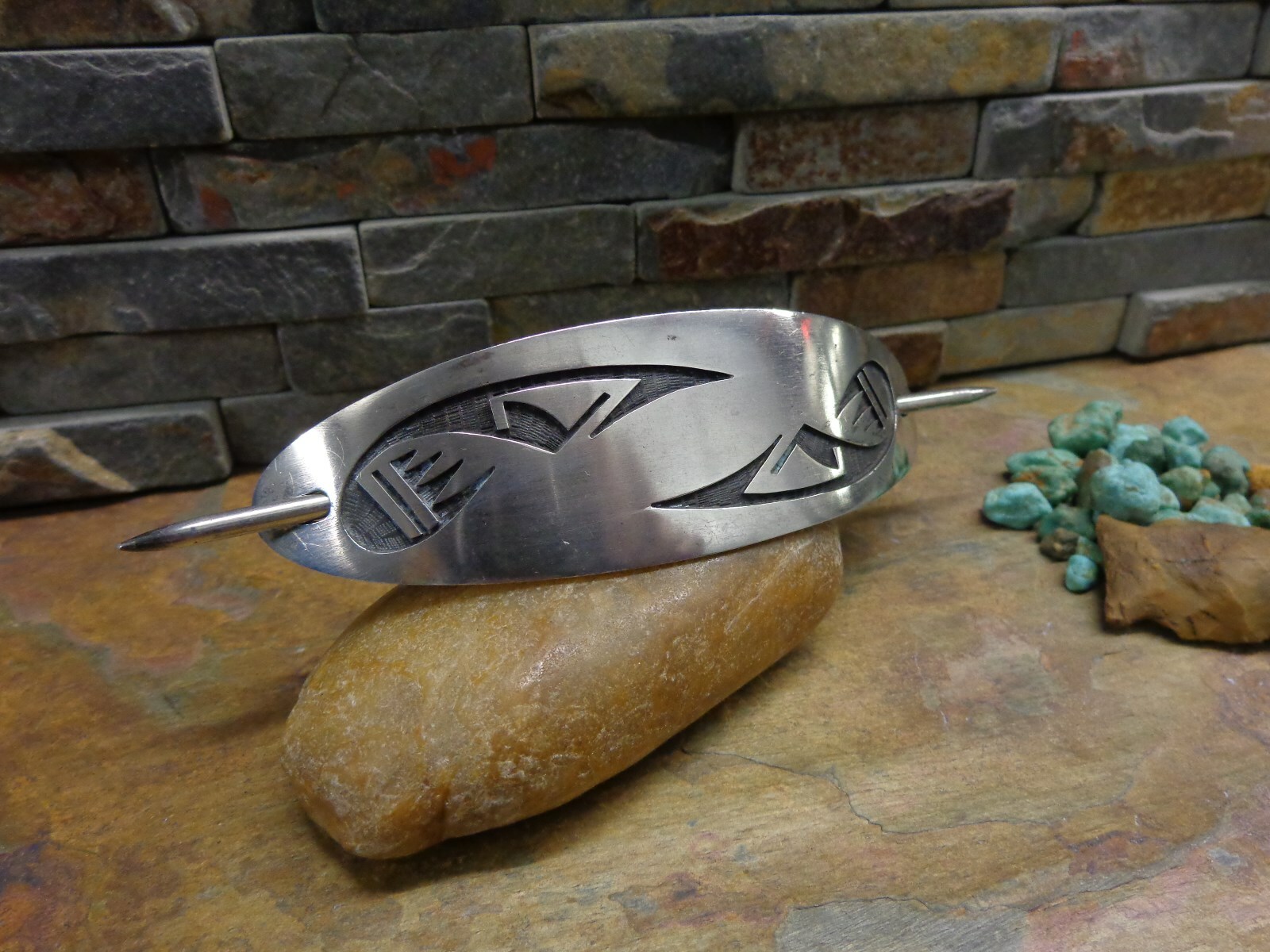 RARE SIGNED HOPI CRAFT HUGE STERLING HAIR BARRETTE PO… - Gem