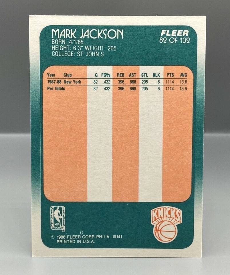 1988-89 Fleer MARK JACKSON Rookie Card RC No. 82 Crease-Free NM-MT+ NY ...