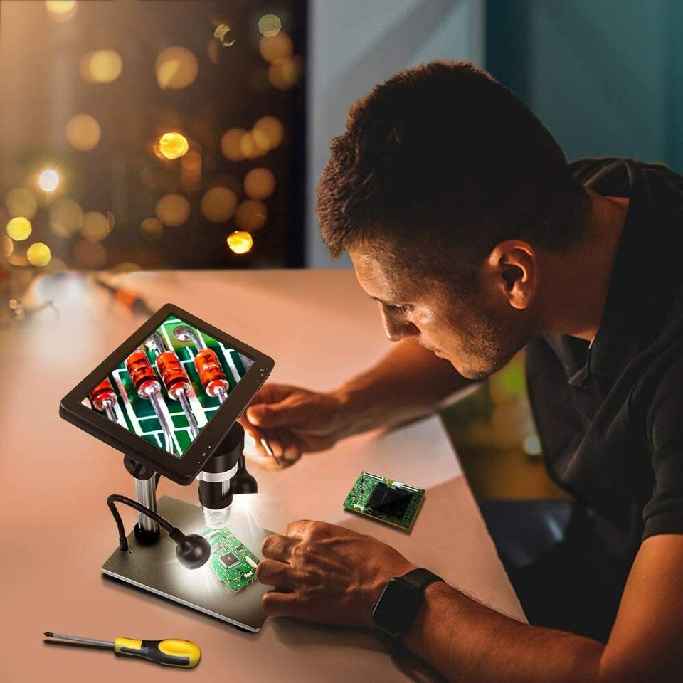 7" LCD 1080P Digital Microscope 1200X Magnifier +Video Recorder +Remote ...