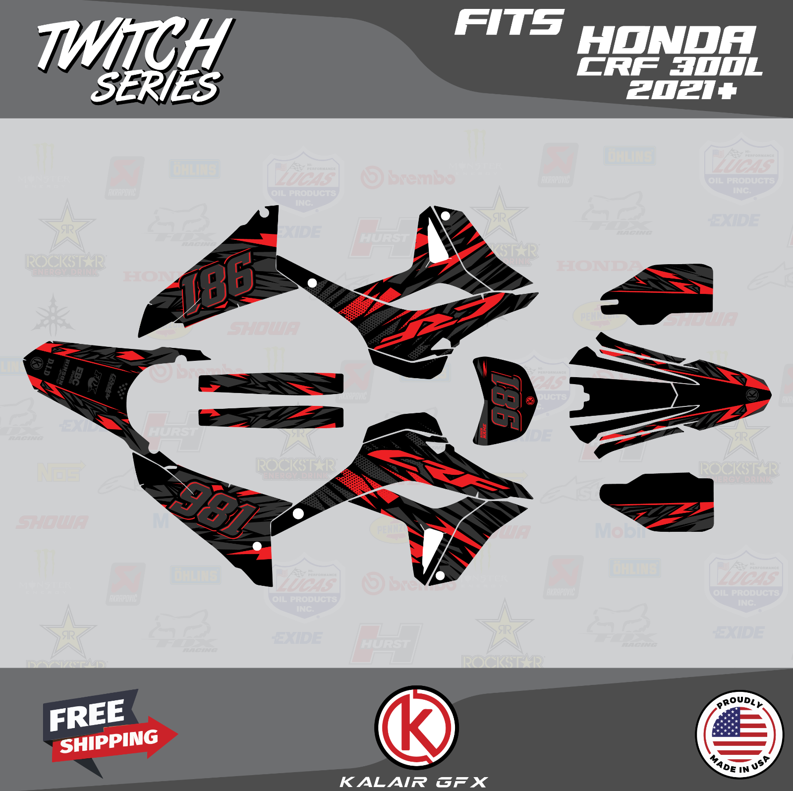 Graphics Kit for Honda CRF300L CRF 300L 2021+ Twitch Series - Red | eBay