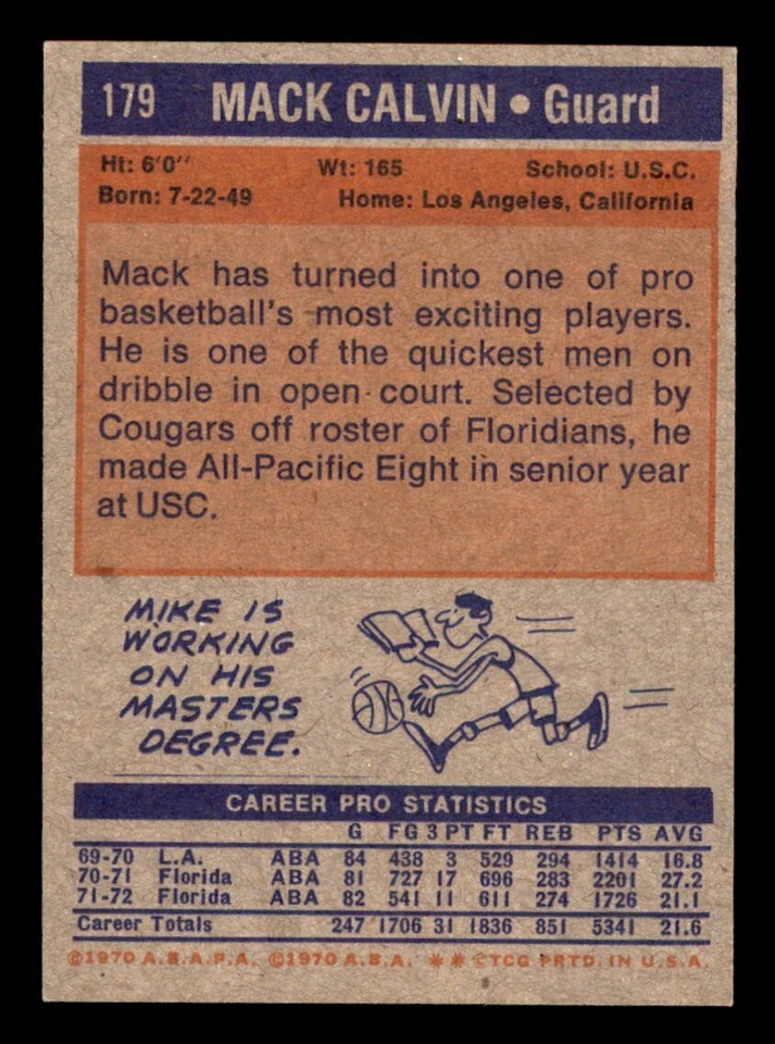 1972 Topps Basketball #179 Mack Calvin EX *e5 | eBay