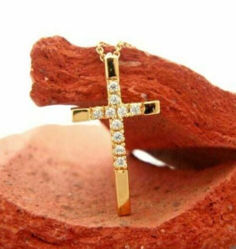 1Ct Lab Created Round Diamond Cross Pendant Necklace 14K Yellow Gold ...