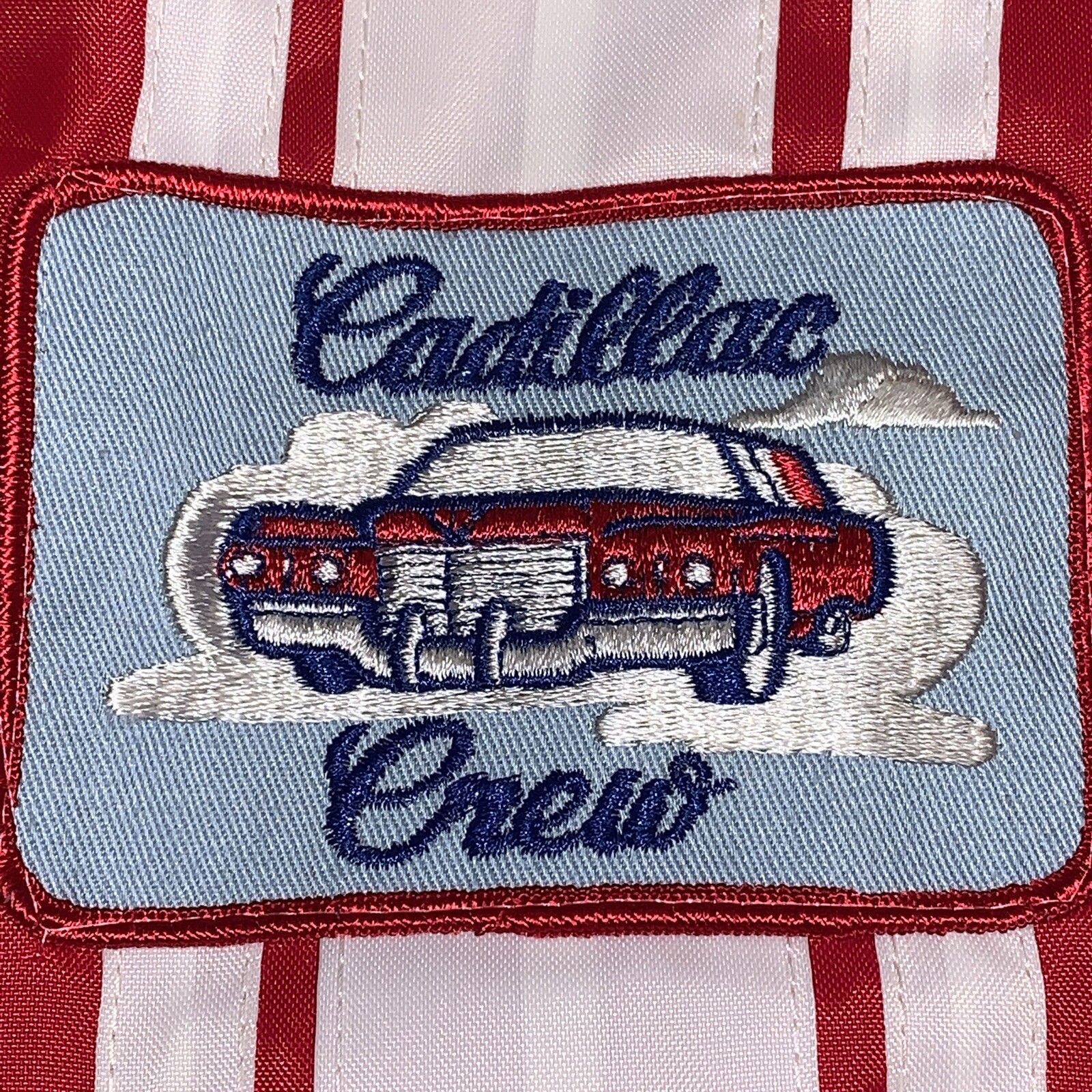Vtg Men Red Auto Car Racing Stripe Jacket Cadillac Club GM Patch Sz M ...