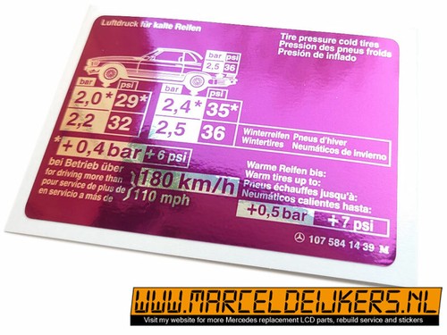 Mercedes 107 aufkleber decal 1075841439 / 107 584 14 39 luftdruck ...