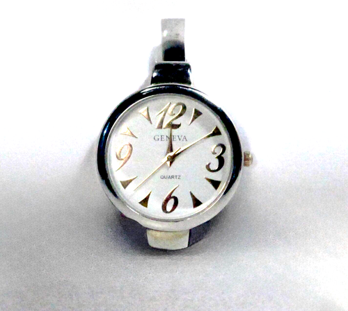 Womans Geneva Quartz Watch Large Face Silver Toned Cuff Band with New ...