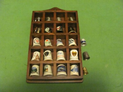 Vintage Wood Thimble Rack with 12 Porcelain Thimbles & 11 Metal ...