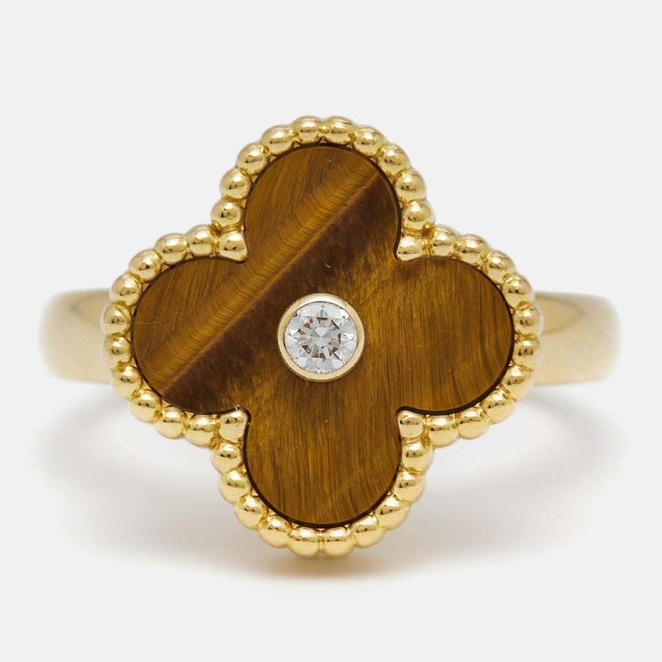 Van Cleef & Arpels Vintage Alhambra Tiger's Eye Diamond 18k Yellow Gold ...