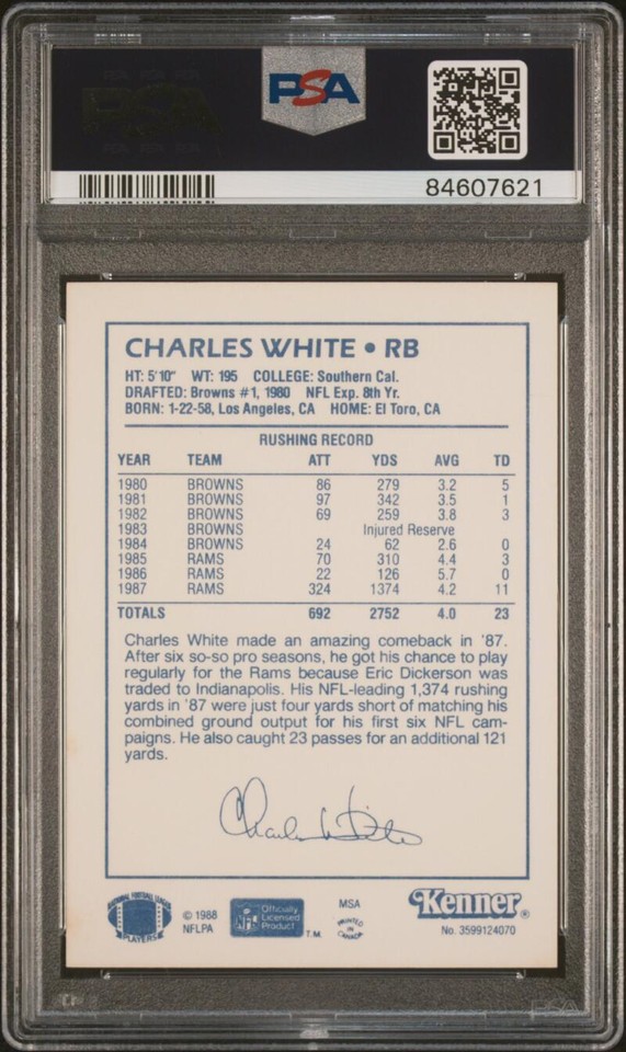 1988 Kenner Starting Lineup Card Charles White Rams PSA 7 Rare Card | eBay