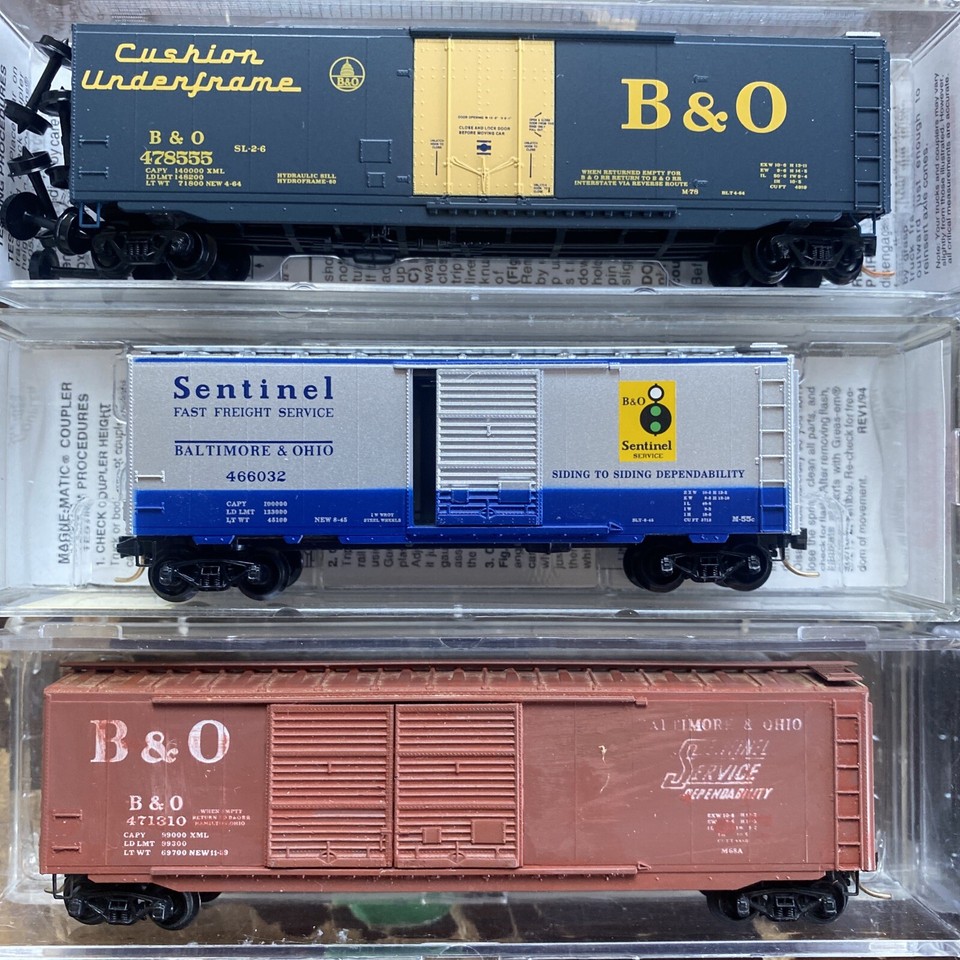 n scale MTL 50’ Box Cars Balitmore Ohio B&O Runner 6-Pack Set Sentinel ...