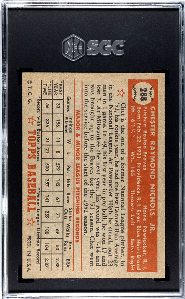 1952 Topps #288 Chet Nichols SGC 5 | eBay