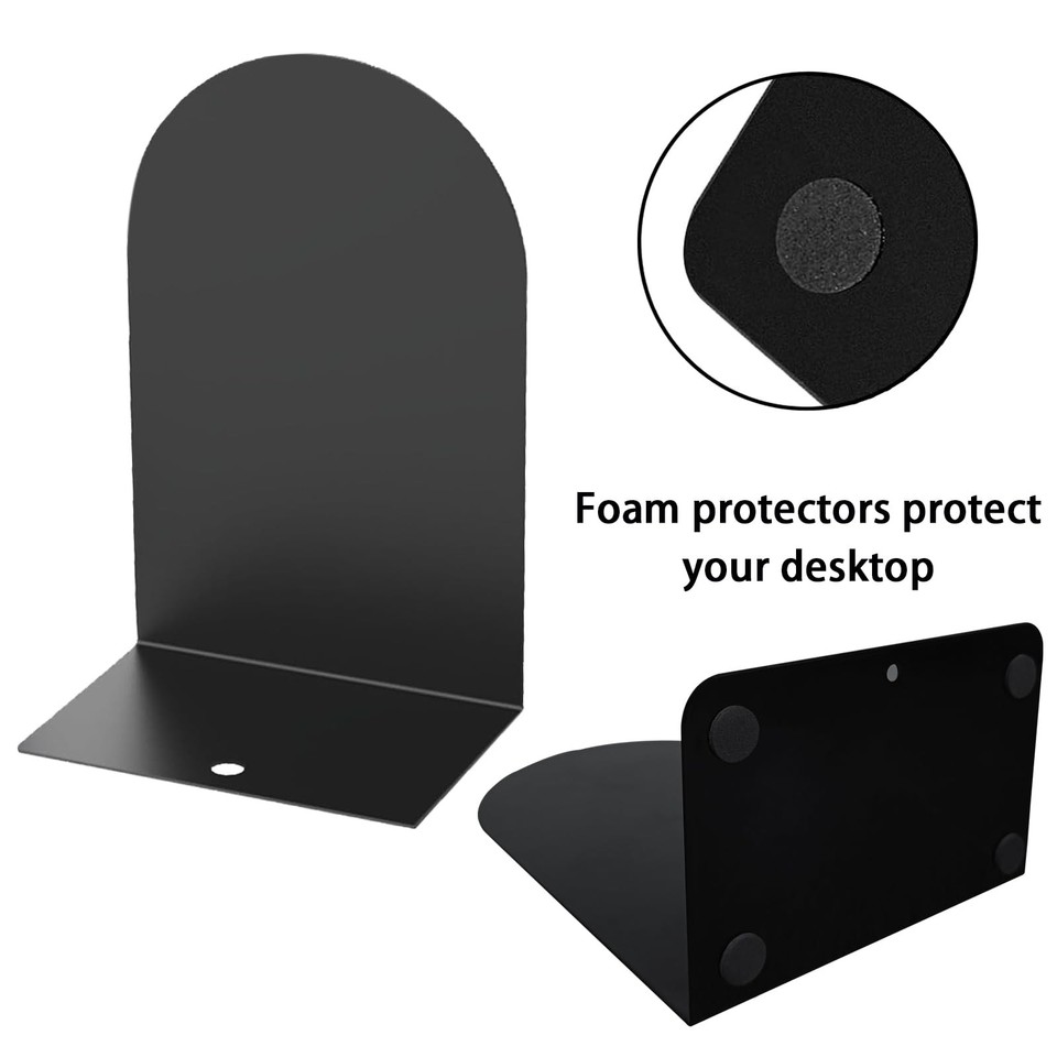 Metal Book Ends, 8 Pack Black Bookends for Shelves, Book Holder for ...