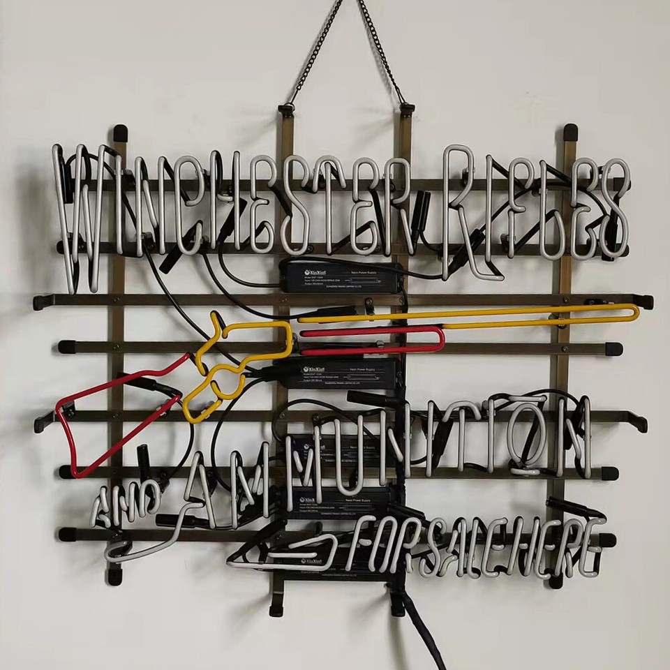 Winchester Rifles Sold Here Neon Sign 24"x20" Glass Bar Man Cave Wall ...