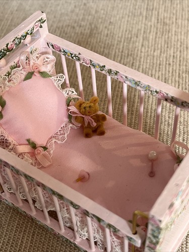 Miniature Dollhouse Baby In Crib + Rocking Chair by Artisan Becky Delk ...