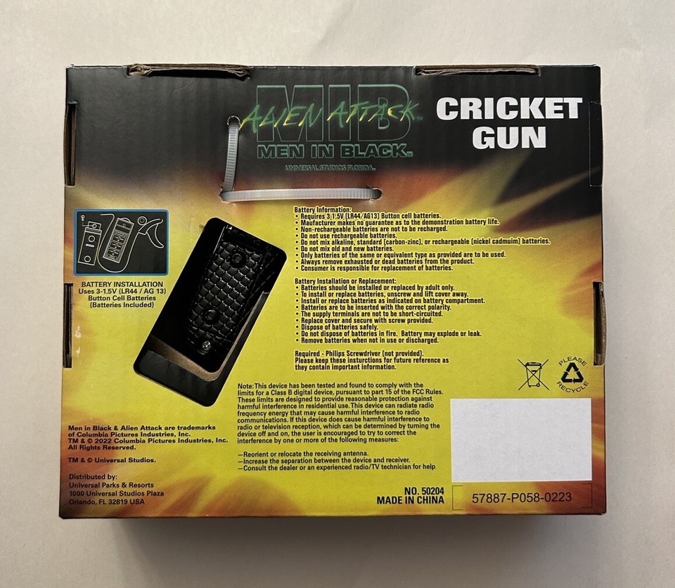 Universal Studios Men In Black Cricket Gun Toy Replica NEW Sounds ...