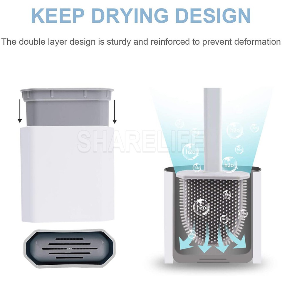 Bathroom Silicone Bristles Toilet Brush with Holder Creative Cleaning ...