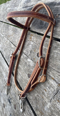 Amish made stitched harness leather Western training headstall w/snap ...
