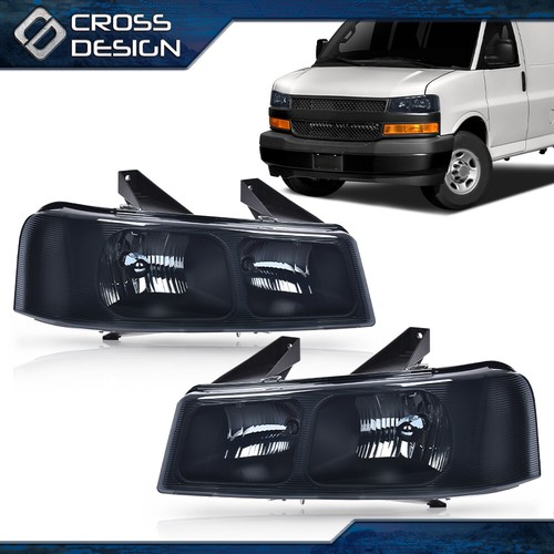 Pair Smoke / Chrome Headlights Fit For 2003-2019 Chevy Express GMC ...