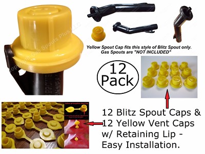 24pcs total NEW Combo Pk 12 BLITZ Yellow Spout Caps +12 YELLOW GAS CAN ...
