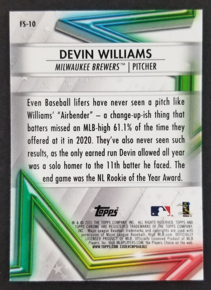 Devin Williams 2021 Topps Chrome Future Stars Card #10 (NM) | eBay