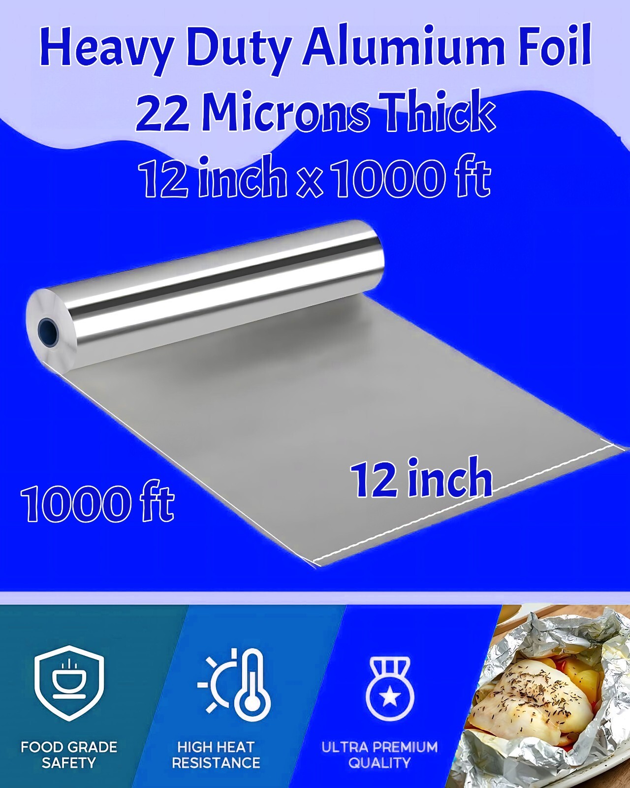 Aluminum Foil Wrap Roll 12 in x 1000 ft Heavy Duty Commercial and Home ...