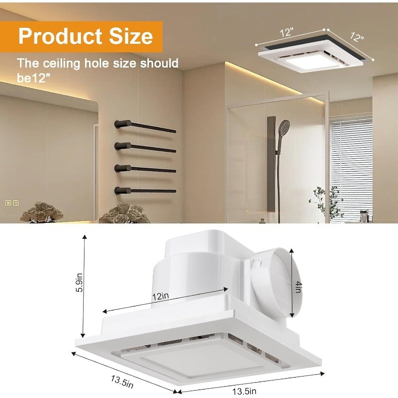 Bathroom Exhaust Fan with Light 13.5x13.5 IN Panel, Mounting Opening ...